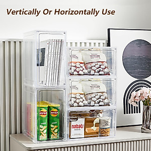 LXLXXL Purse Organizer For Closet 4 Pack Stackable Storage Bins With Lids Clear Plastic Handbag Organizer Purse Storage With Magnetic Door Display Case For Cosmetic Hats