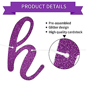 BEISHIDA Purple Happy Birthday Banner - NO DIY - Purple Birthday Party Banner in Script - Pre-Strung - Purple Glitter Birthday Garland Ready to Use Purple Birthday Party Decorations & Decor