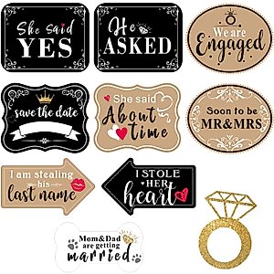 10 Pieces Engagement Photo Props Engagement Announcement Photo Prop Kit Photo Signs Cardboard for Engagement Wedding Party e