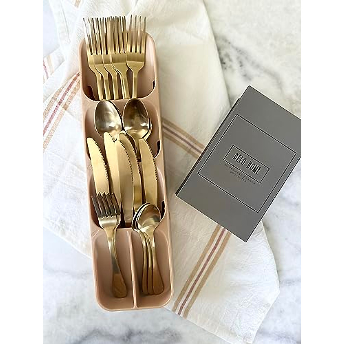 Compact Cutlery Silverware Organizer Kitchen Drawer Tray, Small, Nude Color