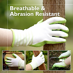 Brigic Bamboo Gardening Gloves 2 pair, Breathable Rubber Coated, Outdoor Work Garden Gloves For Women, Green & Purple (Medium)