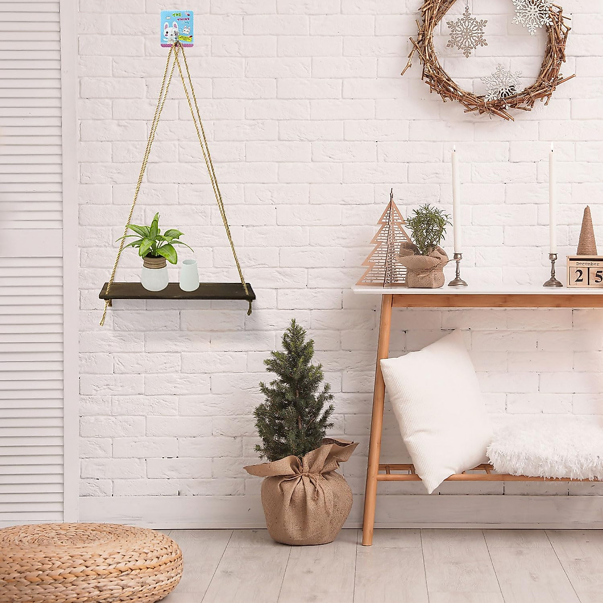 Dohia Wooden Wall Hanging Shelves Boho Wall Decor Floating Shelves for Bedroom Bathroom Living Room Nursery Dorm Room Display Shelving D4-YMZS(Brown)