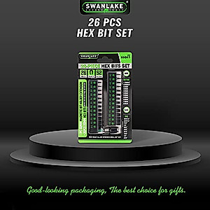 SWANLAKE 26-Piece Hex Head Allen Wrench Drill Bit Set, 1/4Hex Shank Quick Change Bit Holder, Metric and SAE S2 Steel Hex Bits Set