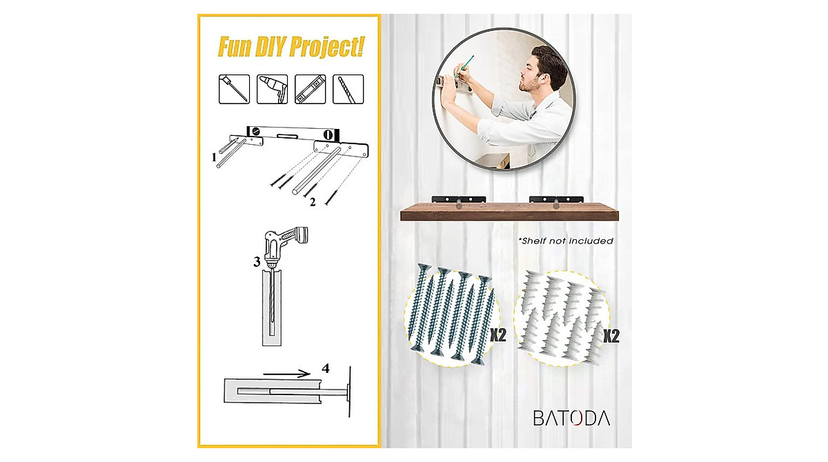 BATODA Heavy Duty Floating Shelf Brackets - 8 Pack