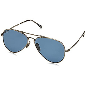 Ray-Ban Rb8125 Titanium Aviator Sunglasses, Demi Gloss Pewter/Dark Blue, 58 mm
