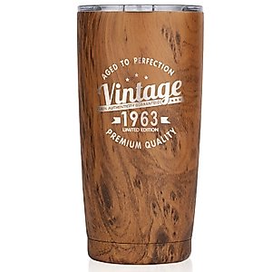 NUI LIVING Vintage 1963 60th Birthday Christmas Gifts for Women Men Insulated Stainless Steel Tumbler - 60 Year Old Presents 20 oz Best Christmas Gift for Mom Dad Wife Husband Aunt Grandma 60th Party
