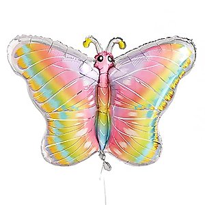 xo, Fetti Rainbow Butterfly Foil Balloon - 35", 1 pc | Pastel Garden Birthday Party Decorations, Kids Picnic Party, Bridal Shower, Baby Shower, Bachelorette, Fun Photo Booth