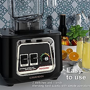 CRANDDI Quiet Smoothie Blender, Professional Countertop Blender with Removable Shield, 2200W Strong Motor, 52oz BPA-free Jar for Shakes and Smoothies, Self-Cleaning 110V K80 (Shield Black)