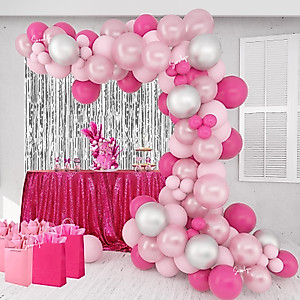 Soonlyn Pink Balloon Arch Kit 12ft Girl's Hot Pink Balloon Garland kit Theme Female Gift for Birthday Baby Shower Wedding Bridal Shower