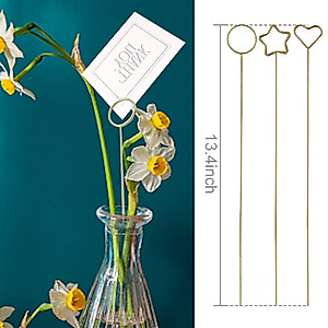 BOYIVI 40 Pieces Metal Wire Floral Place Card Holder Pick Love Floral Card Holder Picks Gold Card Note Table Number Memo Holder Gold Photo Clip for Wedding Birthday Baby Shower Party Favor (Round)