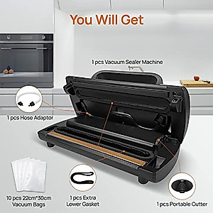 Food Vacuum Sealer Machine, Vakumar 3206 patented handle food vacuum sealer, 80kPa super suction force, used more than 200 times will not overheat, with dry / wet 5 kinds of vacuum function suitable for home and commercial use