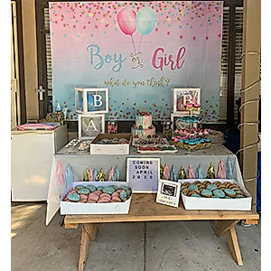 Mocsicka Boy or Girl Gender Reveal Decoration, Blue or Pink Dots Balloon Party Backdrop, Gender Reveal Banner Supplies (7x5ft (82x60 inch))