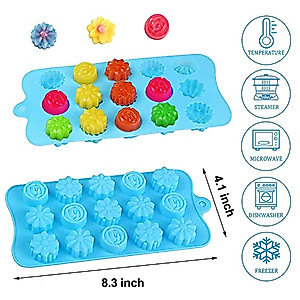 Chocolate Molds Candy Molds for Baking Sweet Treats,15 Cavity Flower Shape Non-Stick Silicone Baking Molds Ice Cubes for Wedding,Festival,Party and DIY Crafts, 6 Pack