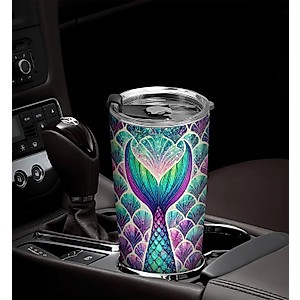 20oz Mermaid Tumbler, Gifts for Mermaid Lovers, Sea, Ocean, Beach Gifts, Coffee Thermos for Women, Stainless Steel Double Wall Vacuum Insulated Coffee Mug, Travel Cup with Lid