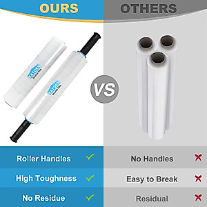 【2 Pack】KATORN Stretch Wrap Film with Rolling Handles, 15 Inch x 1000 Feet Shrink Wrap Roll for Pallet Wrap, Industrial Strength Plastic Wrap, Moving Supplies for Packing, 60 Gauge, Clear