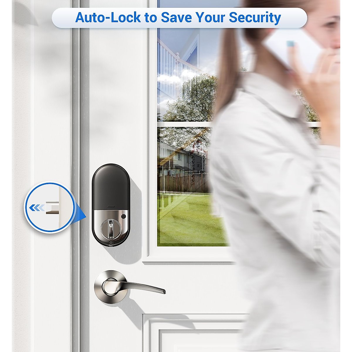 Veise Smart Locks for Front Door, 2 Lever Handles, Fingerprint Keyless Entry, App Control Biometric Door Lock Set, Electronic Digital Touchscreen Keypad Deadbolt, Easy Install, Auto Lock, Satin Nickel