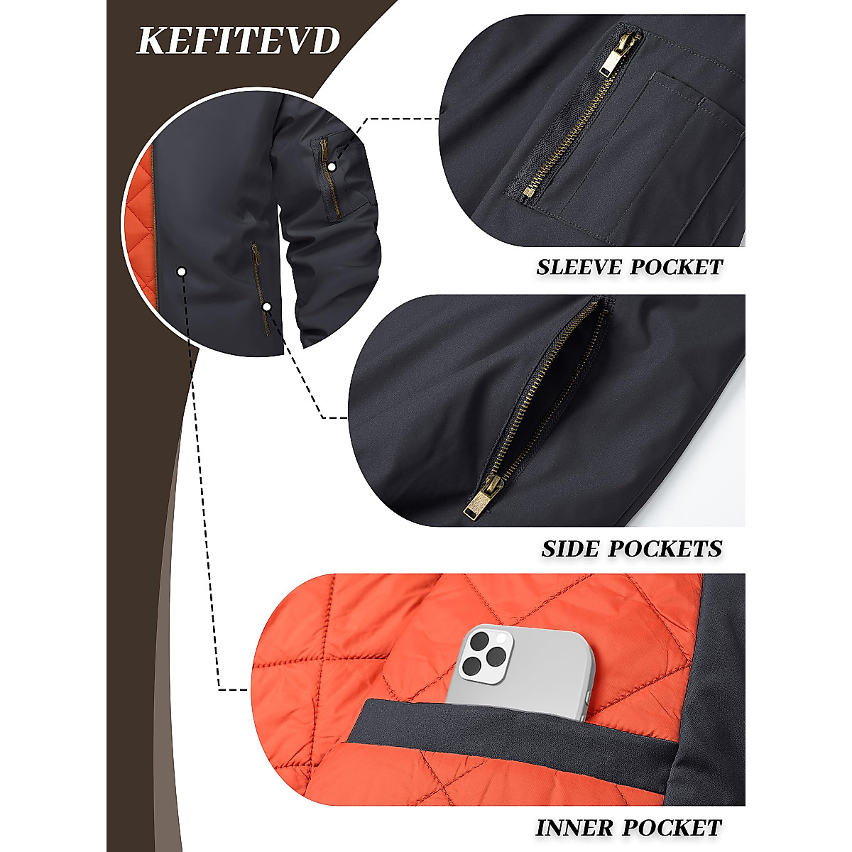 KEFITEVD Bomber Jacket Men Quilted Jackets Winter Active Coat Fleece Military Outerwear Varsity Bomber Jacket for Men