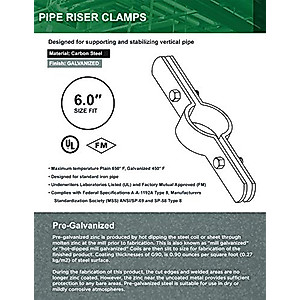 Highcraft DMST-H06 Riser Clamp Vertical Pipe Hanger for Copper, Iron, CPVC, PEX 6 in. Galvanized Steel