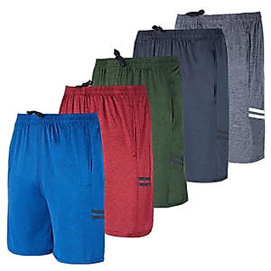 Real Essentials Dry Fit Dri-Fit Big Boys Girls Youth Clothing Active Athletic Performance Basketball Soccer Tennis Exercise Summer Activewear Gym Teen Running Shorts Set 9, L (12/14), Pack of 5