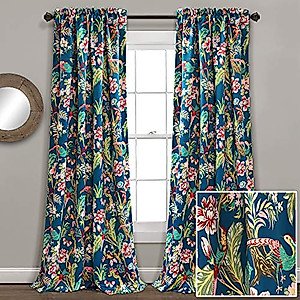 Lush Decor, Navy Curtains Dolores Darkening Window Set for Living, Dining Room, Bedroom, 84" x 52", 84 in x 52 in Panel Pair