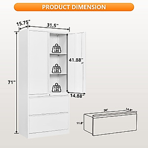 LISSIMO File Cabinet with Lock,Metal Filing Cabinets with Adjustable Shelves and 2 Drawers for Home Office,School Locker Office Storage Cabinet for Letter/Legal/A4 Size Files(White)