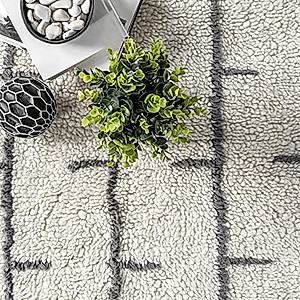 nuLOOM Zelda Machine Washable Wool Modern Geometric Area Rug, 5x8, Ivory