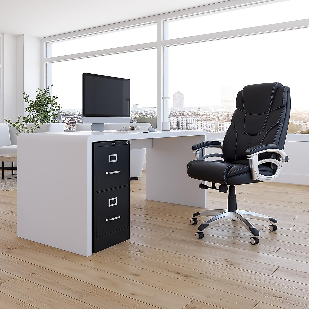 Staples 85988 2-Drawer Vertical File Cabinet Locking Letter Black 25-Inch D (25157D)