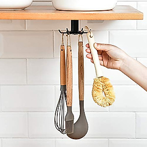 plenday 2 Pack 360° Utensil Holder Hanger Hook with 6 Rotatable Claws top and Wall Mounted Kitchen Cooker Hook