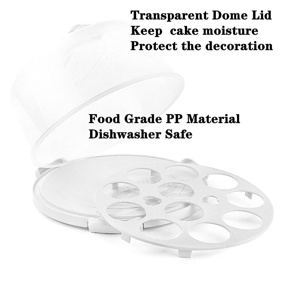 HOYA PONYOO Portable Cake Carrier with Handle, Round Cupcake Holder with Lid, Plastic Storage Container Box fit 10 inch Cake, 3-Locking Muffin and Pies Keeper with Cover (White)