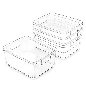 BINO Plastic Storage Containers, Small - 4 Pack THE LUCID COLLECTION, Multi-Use Organizer Bins Built-In Handles BPA-Free Clear, Fridge, Pantry & Home Organization