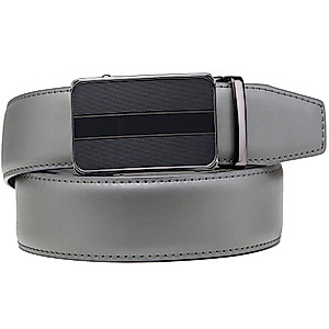 Founders & C Mens Ratchet Dress Belt Leather 1 3/8" with Automatic Click Slide Buckle,Adjustable Trim to Fit(28"-42" Waist Adjustable, Click Belt W Gray Leather)