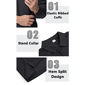 TACVASEN Men's Long Sleeve Polo Shirts Collar Shirts Quick Dry Golf Polo Fishing Tee Shirts Black Polo Shirt for Men