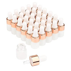 30 Pack Frosted Glass Dropper Bottle,Essential Oil Dropper Bottle Travel Glass Vials Cosmetic Sample Container For Essential Oils,Perfume With Glass Eye Dropper&Rose Gold Lids (1ml)