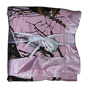 Mossy Oak BU Pink Hunting Camo Baby Blanket, Super Soft Carstens Microfur Back and Satin, Bow, Newborn Pink Camouflage Gift Blanket