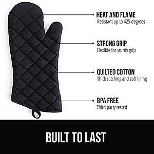 Gorilla Grip Heat Resistant Thick Cotton Oven Mitts Set, Soft Quilted Lining, Strong Grip Potholders for Hot Pans and Oven, Kitchen Mitt Pair Protect Hands, Cooking Baking BBQ Gloves, 13 Inch, Black