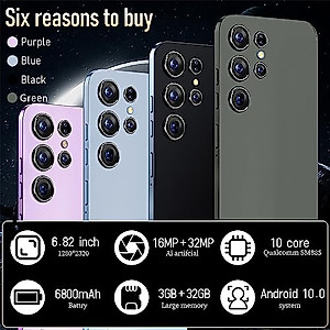 NIEGA Smartphone Unlocked Cell Phones S23 Ultra 6.82in HD Screen The Black Phone 3GB/32GB 6800mAh 128GB Extension Dual Sim Boost Mobile Phones Telefonos Glass Back Cover (Blue)