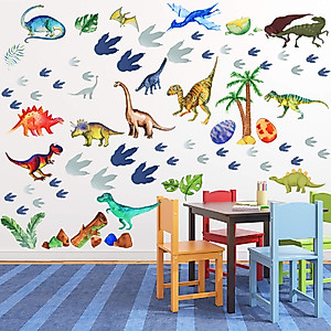 Dinosaur Room Decor for Boys Dinosaur Footprint Wall Decals Sticker for Bedroom Nursery Living Room Bathroom(Chic Style)