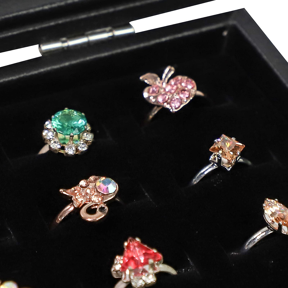 Wudygirl 100 Slots Ring Display Case,Black Jewelry Holder Organizer with Transparent Lid,Ring Boxes for Multiple Rings,Gift for Girls Women(ring organizer)