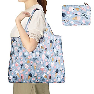 KINGMAS Reusable Grocery Bags, Eco-Friendly Folding Tote Shopping Bag fits in Pocket, Washable Waterproof Nylon Pouch Bags (6 Pack Multicolor, Pack of 6)