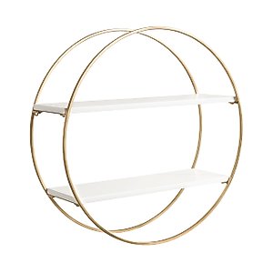 Kate and Laurel Sequoia Modern Round Wall Shelf, 24 Inch Diameter, White and Gold, Contemporary Glam 2-Tier Floating Shelf Decor for Living Room, Bedroom, or Bathroom Display