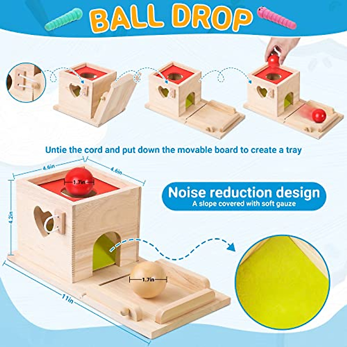 6-in-1 Wooden Play Kit Montessori Toy, Object Permanence Box, Coin Box, Carrot Harvest, Catch Worm, Shape Sorter - Toddler Learning Toy for Kid Age 1, 2, 3 Year Old, Girl boy Gift for Baby 6-12 Month