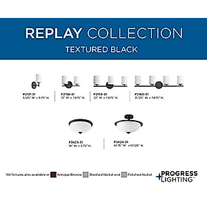 Progress Lighting Replay Collection 1-Light Etched White Glass Glass Modern Bath Vanity Light Textured Black