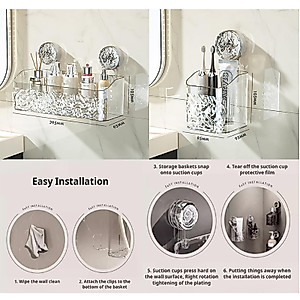 2024 Suction Shower Caddy, Light Luxury Style Glacier Pattern Suction Cup Shelf Multifunctional Bathroom Shower Basket Wall Mounted Organizer Shelf Removable Shower Basket for Home (Small+Large)