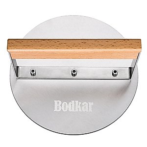 bodkar Smash Burger Press Stainless Steel 6 Inch Round Burger Smasher with Wood Handle, Grill Press Meat Flattener Tool for Flat Top Griddle Grill Cooking