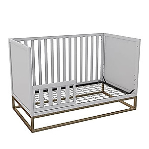 Little Seeds Haven 3 in 1 Convertible Wood Crib with Metal Base, Dove Gray with Gold Base
