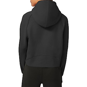 LASLULU Womens Fuzzy Cropped Hoodies Sport Athletic Zip Up Stand Collar Sweater Fleece Lined Sweatshirt Long Sleeve Pullover Tops Pockets(Black Small)