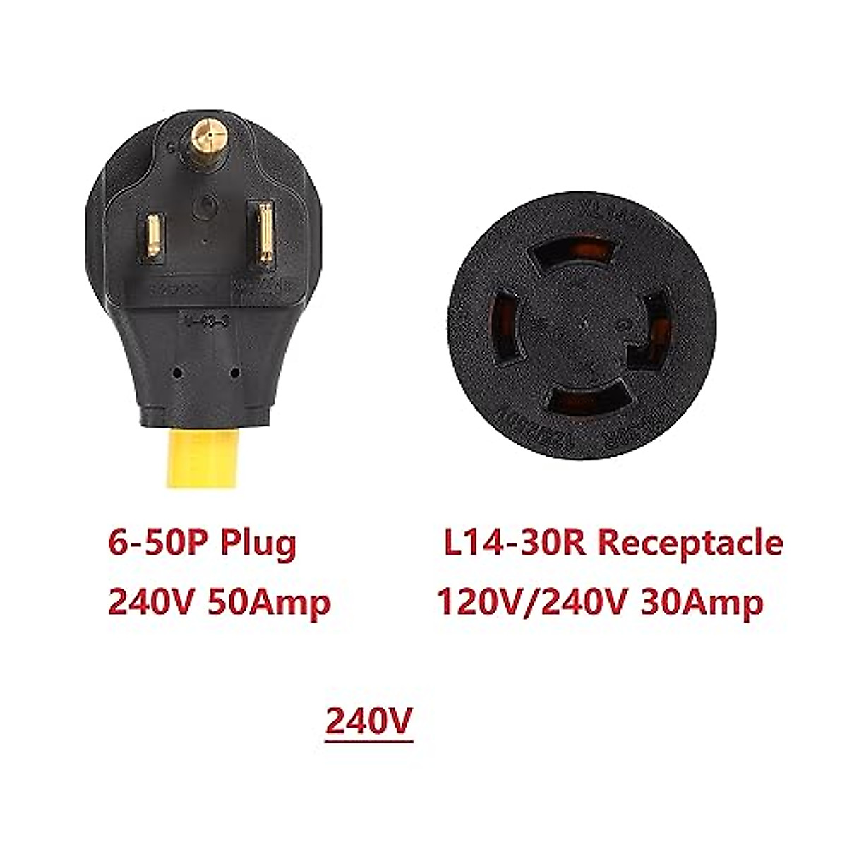 ONETAK NEMA 6-50P to L14-30R 240V 30 Amp Welder Welding Dryer EV Charger Power Cord Adapter Adaptor Connector Connecter