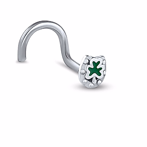 316L Surgical Steel Right Nostril Screw Nose Ring Stud Clover Horseshoe 20G