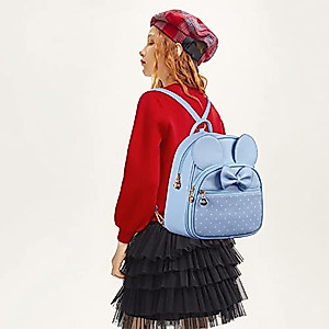 KL928 Girls Mini Backpack Bowknot Polka Dot Cute Daypacks Convertible Shoulder Bag Purse for Women (L.Blue)