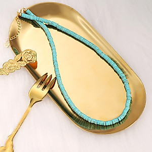 CANEVINKA Turquoise Gemstone Beaded Chain Necklace Boho Vintage Handmade Blue Turquoise Choker Necklace for Women Adjustable 18K Gold Plated 15”